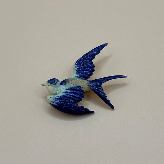 Vintage Blue Bird Sparrow Brooch Pin Occupied Japan - Gem