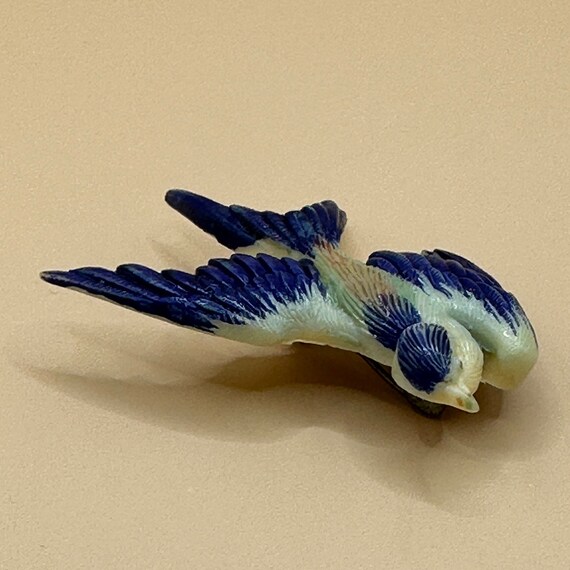 Vintage Blue Bird Sparrow Brooch Pin Occupied Japan - Gem