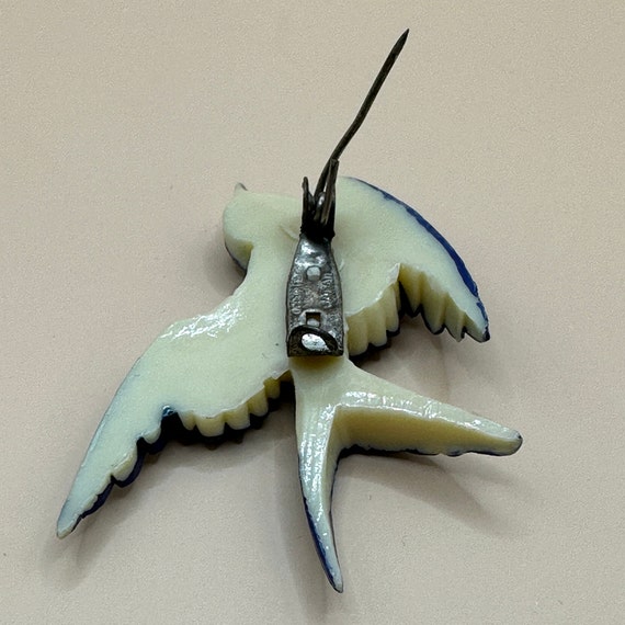 Vintage Blue Bird Sparrow Brooch Pin Occupied Japan - Gem