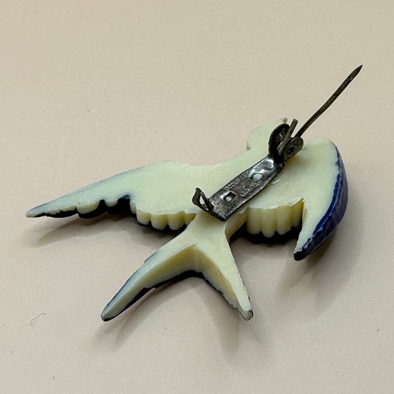 Vintage Blue Bird Sparrow Brooch Pin Occupied Japan - Gem