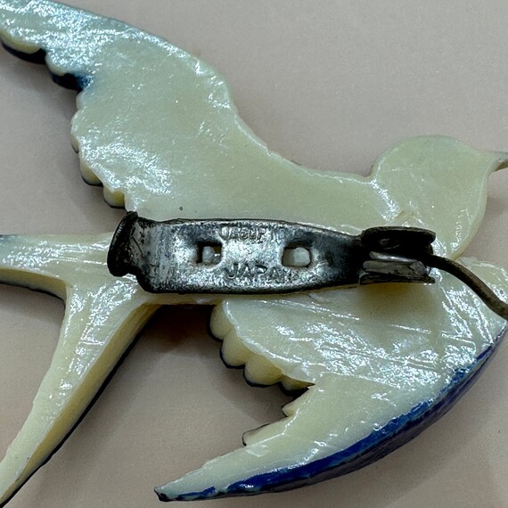 Vintage Blue Bird Sparrow Brooch Pin Occupied Japan - Gem