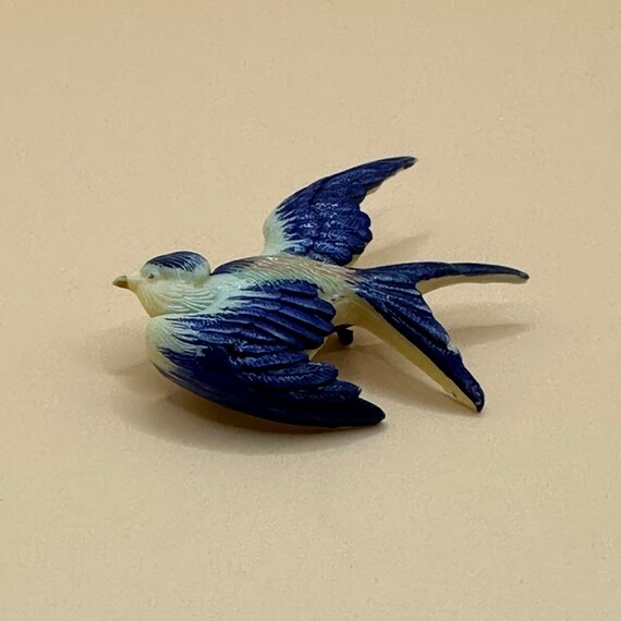 Vintage Blue Bird Sparrow Brooch Pin Occupied Japan - Gem