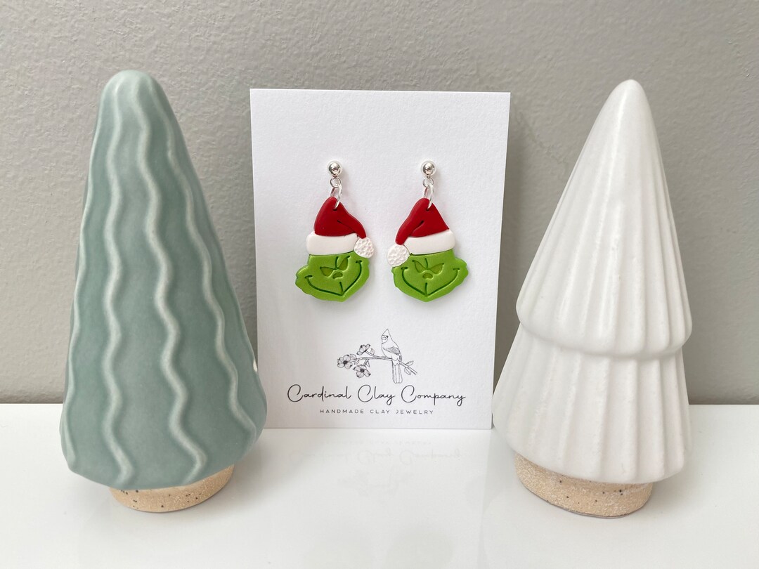Grinch Dangle Earring, Polymer Clay - Etsy
