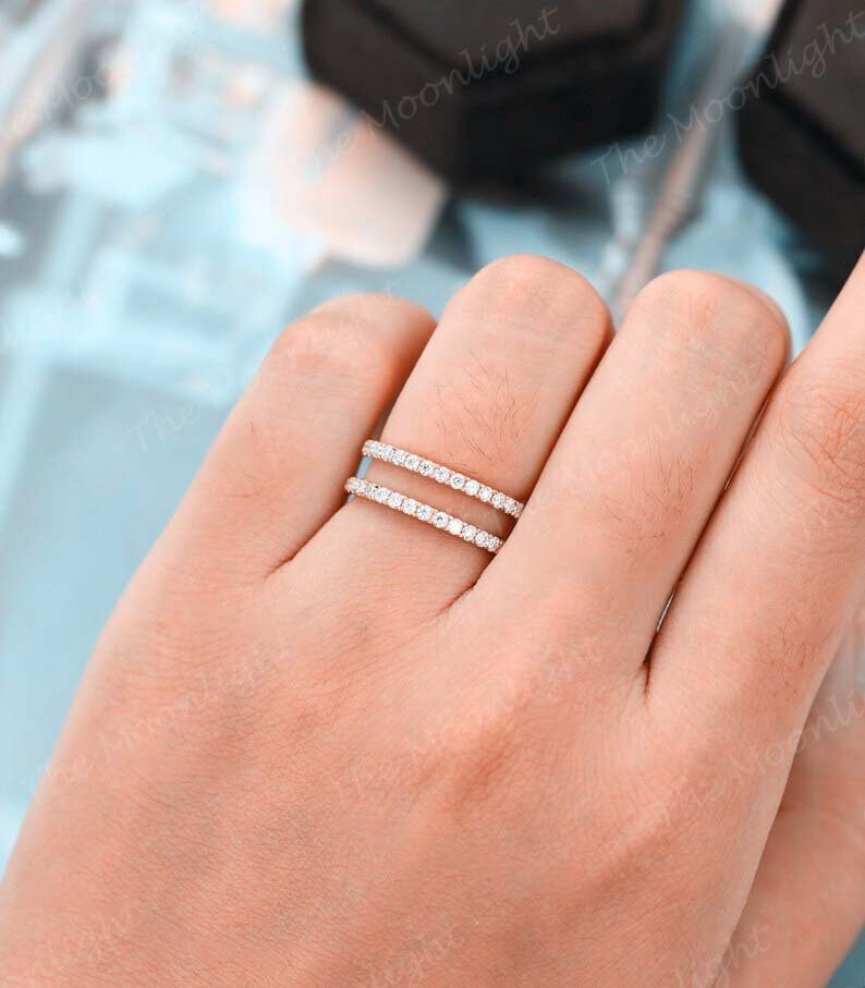 Double Wedding Band White Gold Wedding Band Vintage Wedding - Etsy