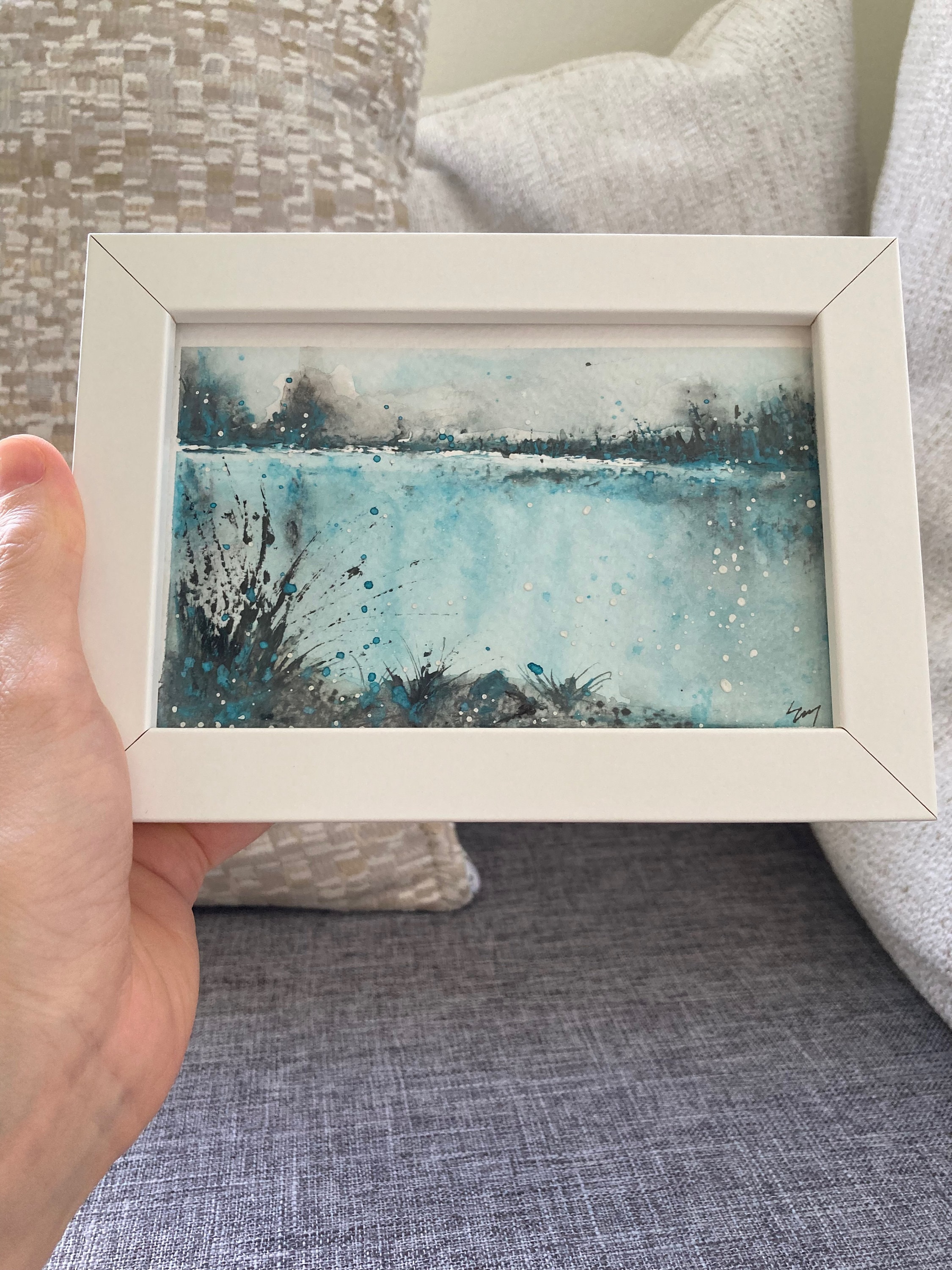 Framed Hand-painted Original Watercolor Painting Winter Lake - Etsy