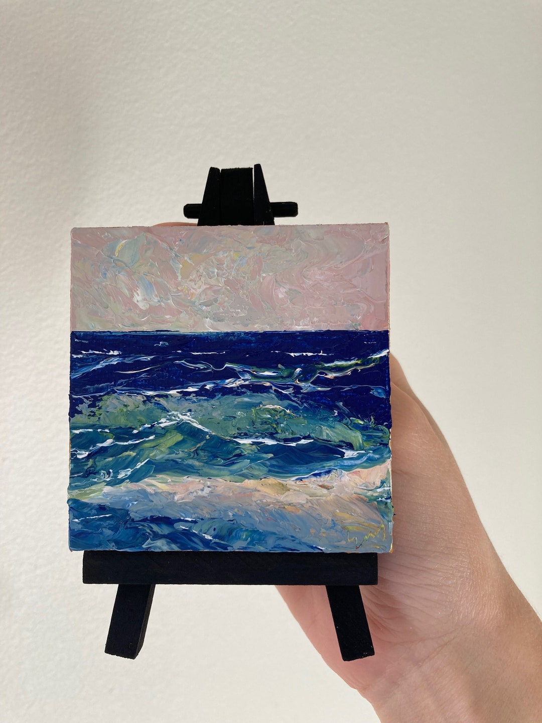 Miniature Oil Painting With Easel - Ocean Waves - Etsy