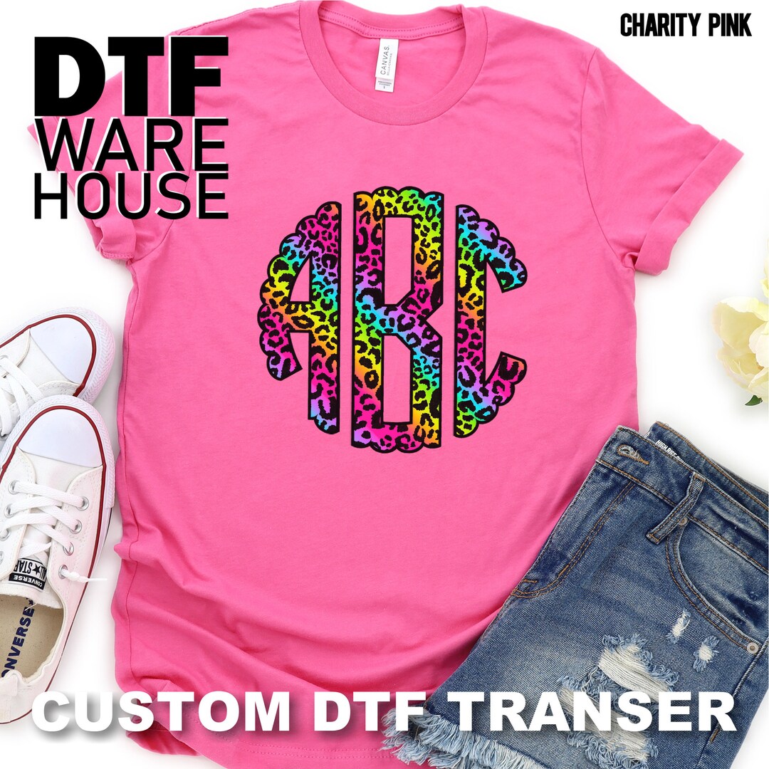 Rainbow Leopard Print Monogram, Custom DTF Monogram, Ready to Press ...