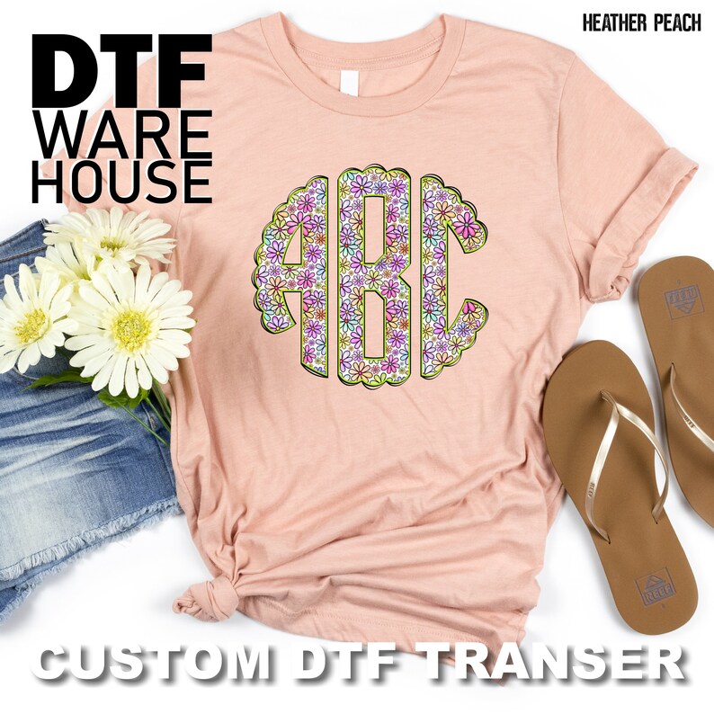 Spring Floral Print Monogram, Custom DTF Monogram, Ready to Press ...
