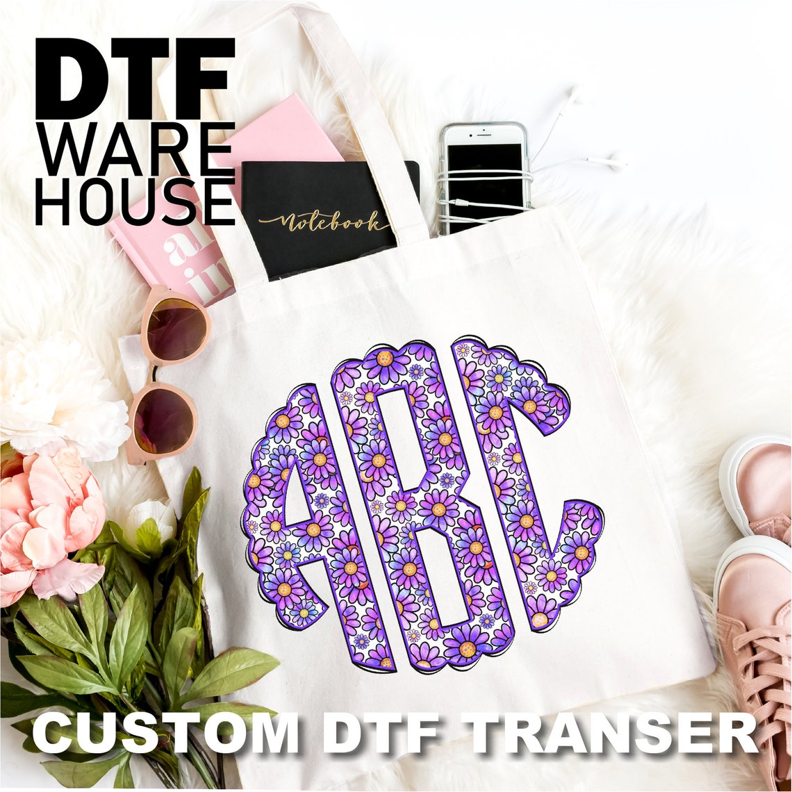Purple Floral Print Monogram, Custom DTF Monogram, Ready to Press ...