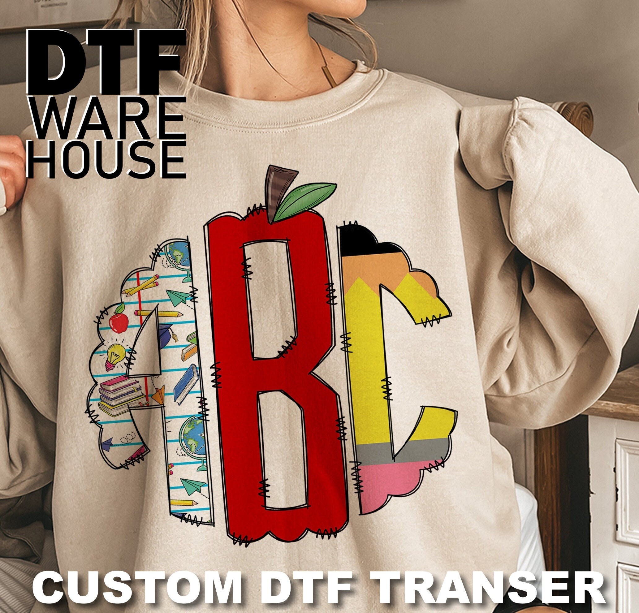 Back to School Teacher Print Monogram, Custom Educator DTF Monogram ...