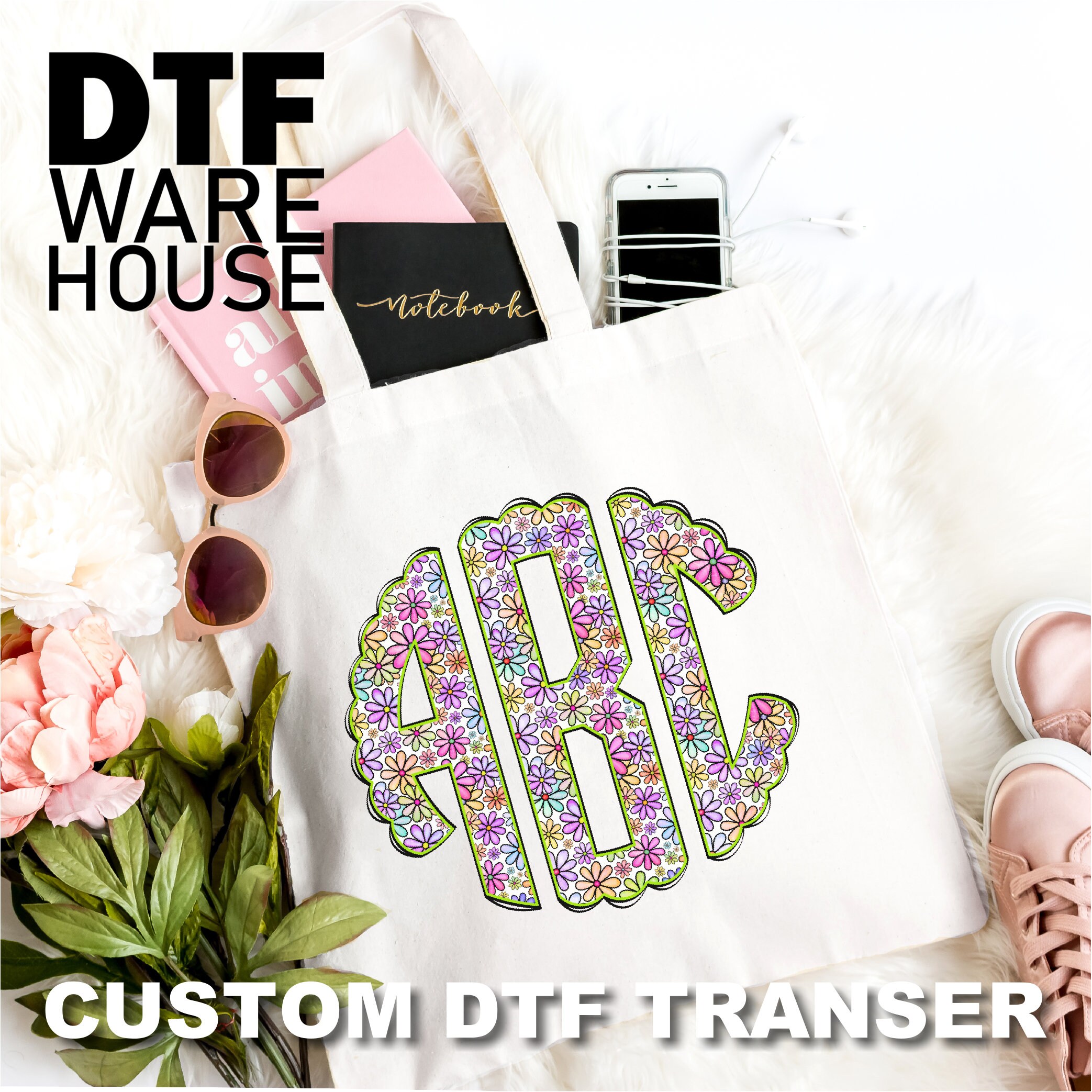 Spring Floral Print Monogram, Custom DTF Monogram, Ready to Press ...