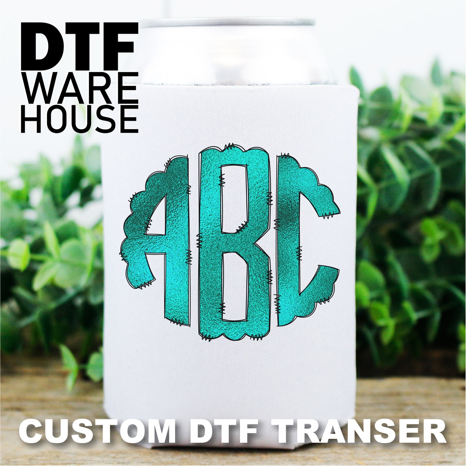 Turquoise Foil Print Monogram, Custom DTF Monogram, Ready to Press ...