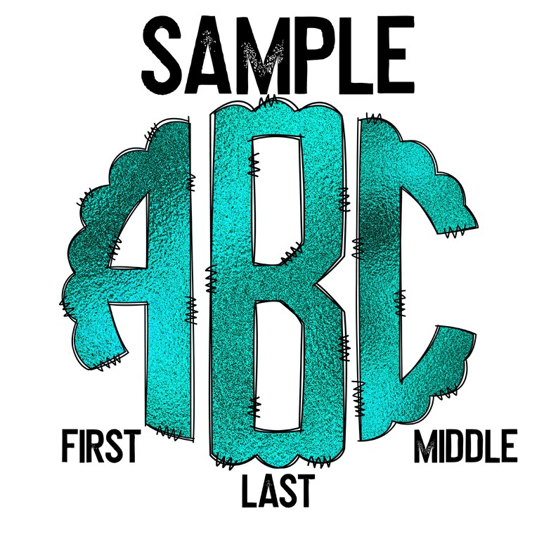 Turquoise Foil Print Monogram, Custom DTF Monogram, Ready to Press ...