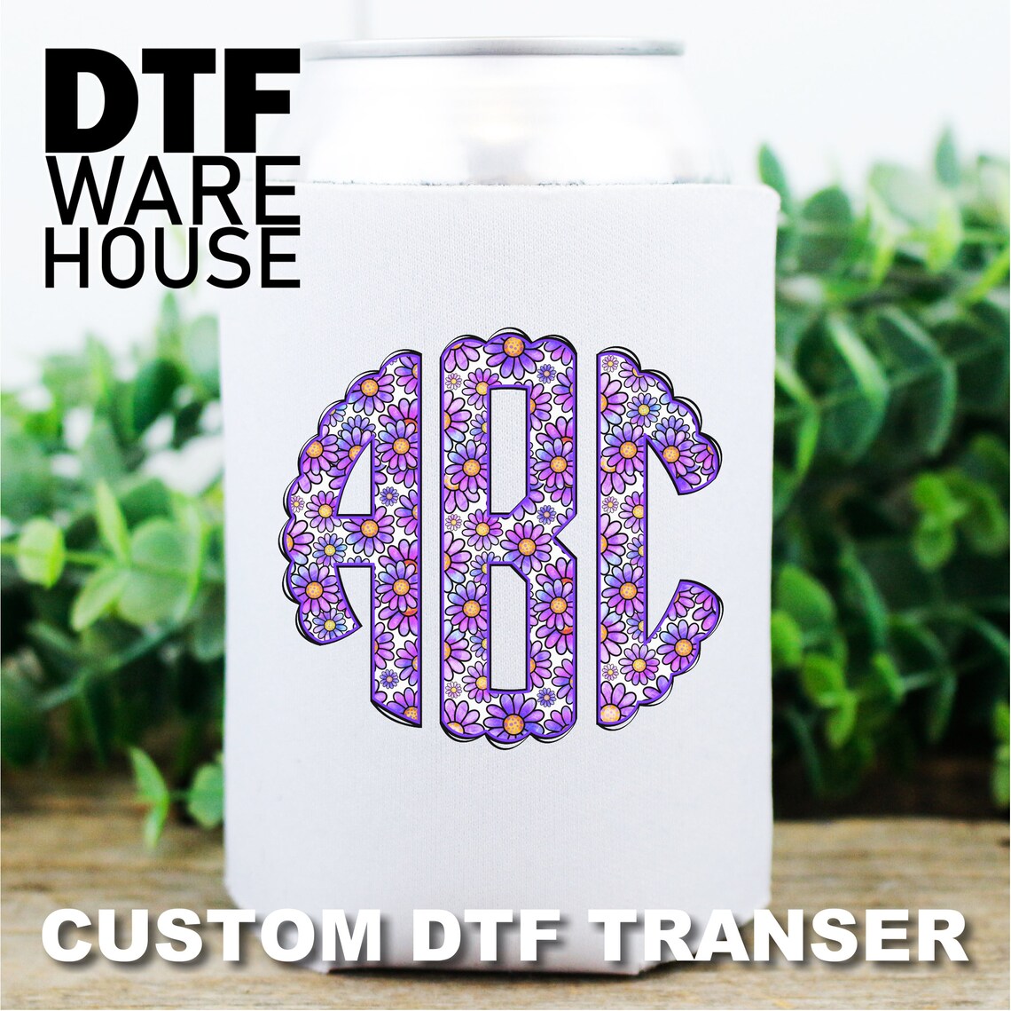 Purple Floral Print Monogram, Custom DTF Monogram, Ready to Press ...