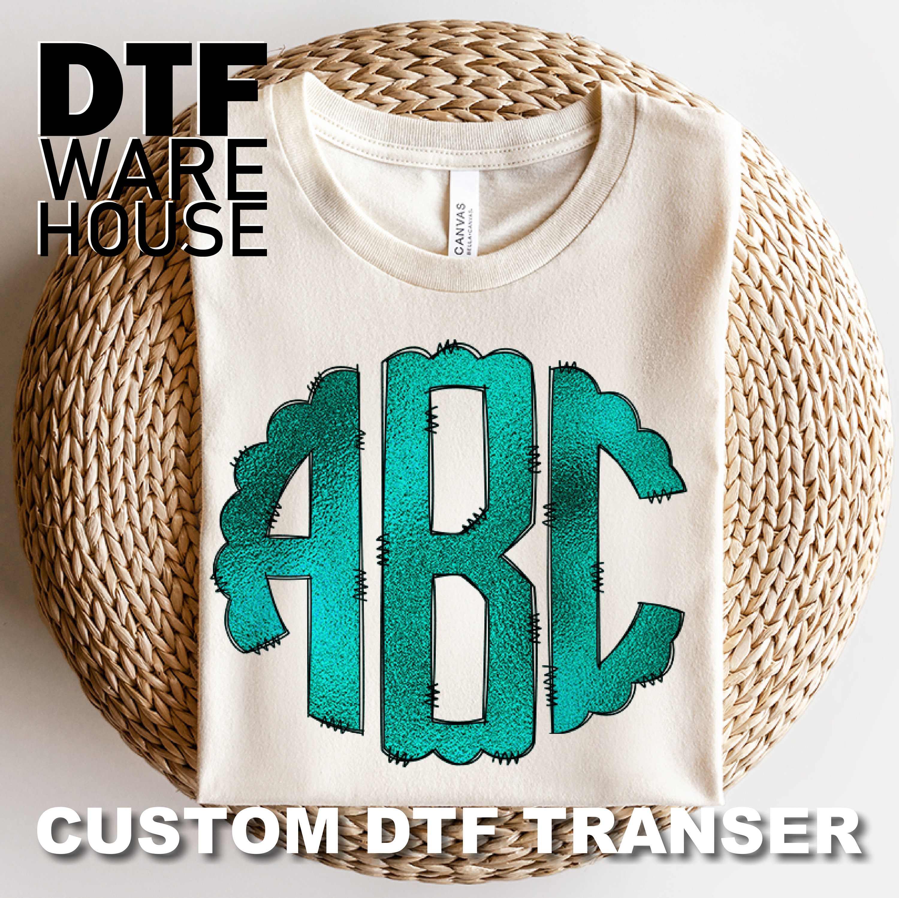 Turquoise Foil Print Monogram, Custom DTF Monogram, Ready to Press ...