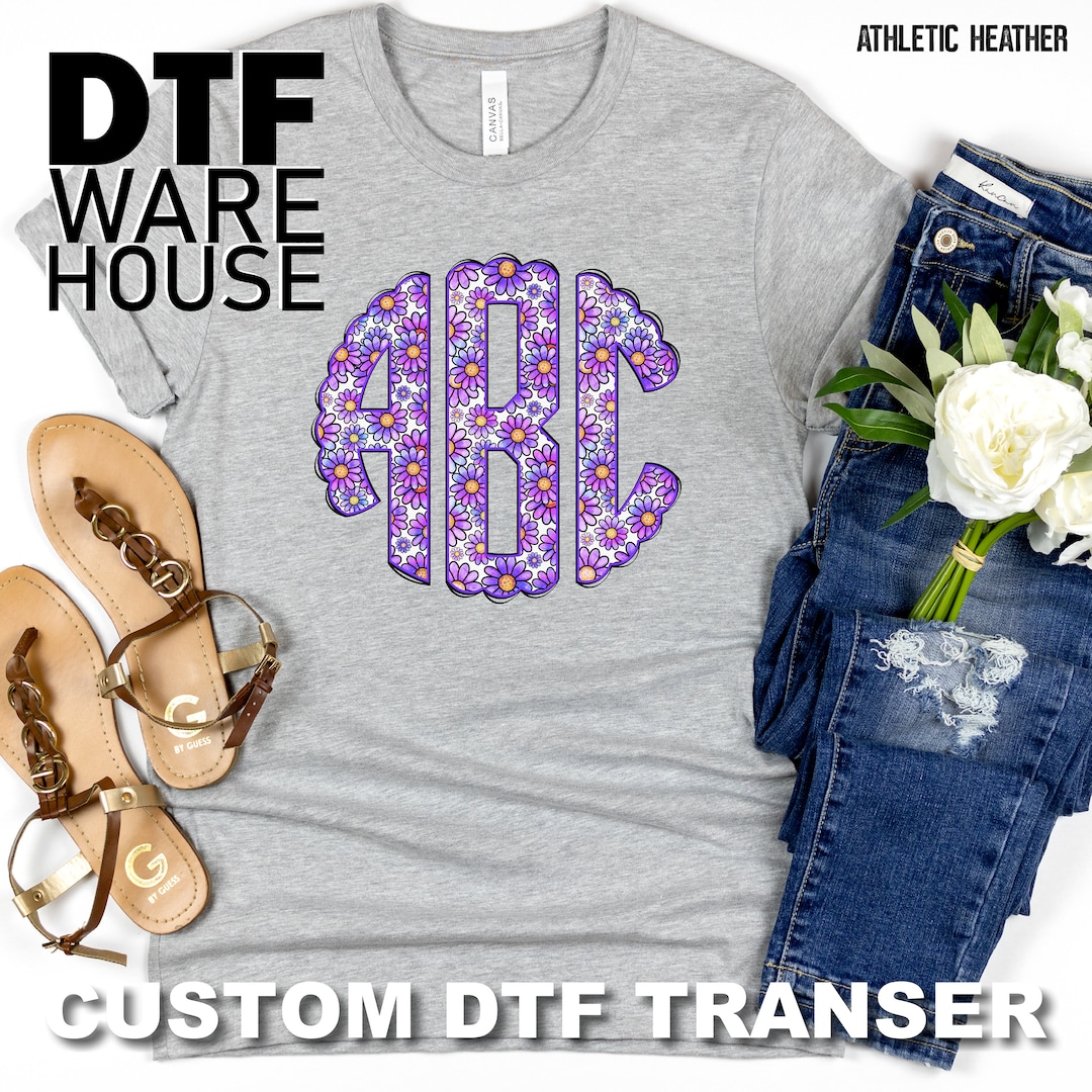 Purple Floral Print Monogram, Custom DTF Monogram, Ready to Press ...