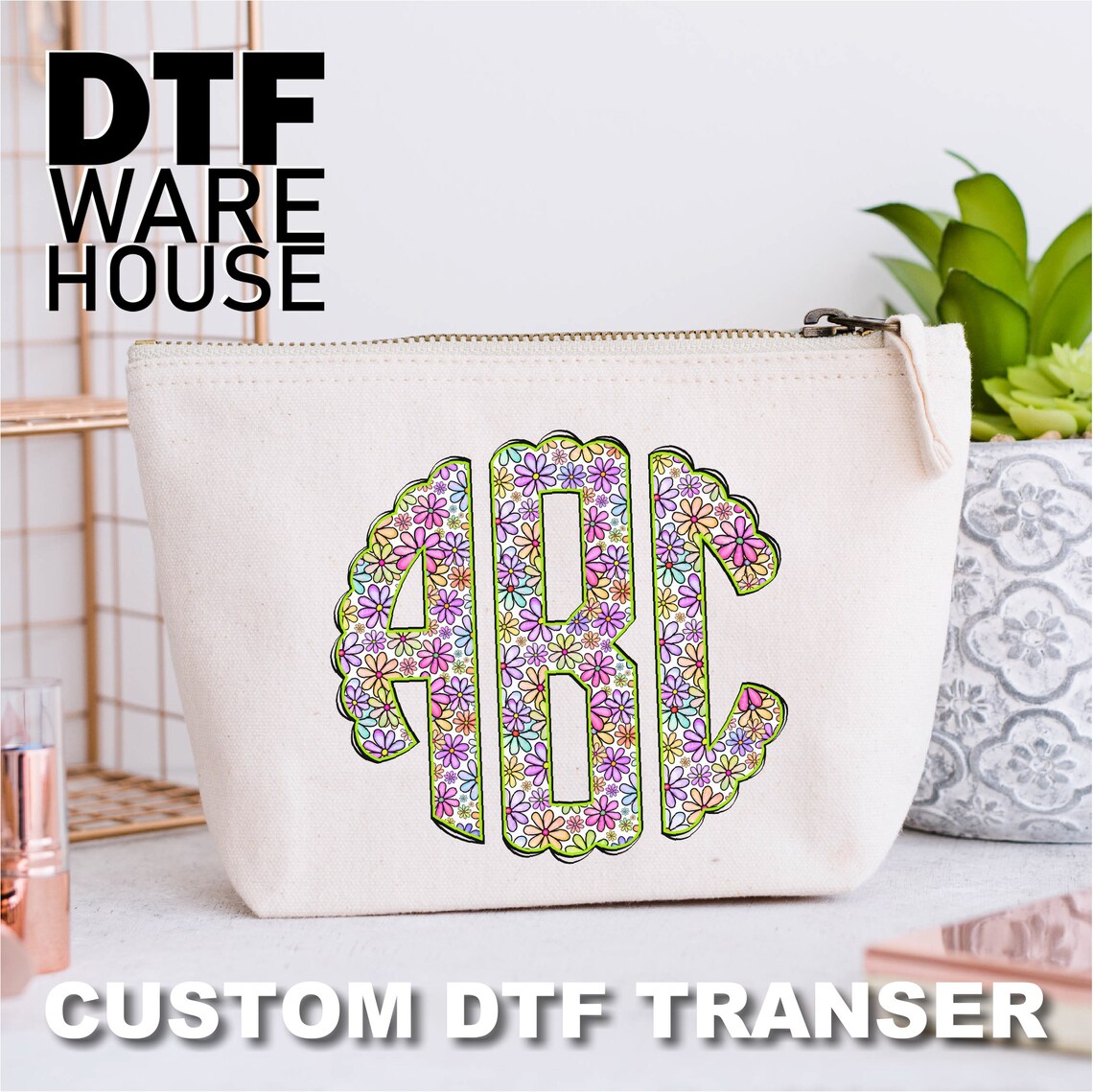 Spring Floral Print Monogram, Custom DTF Monogram, Ready to Press ...