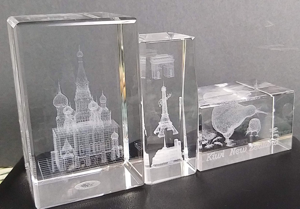3D Etched Hologram Paperweight Laser Cut Glass Paper Press Decorative ...