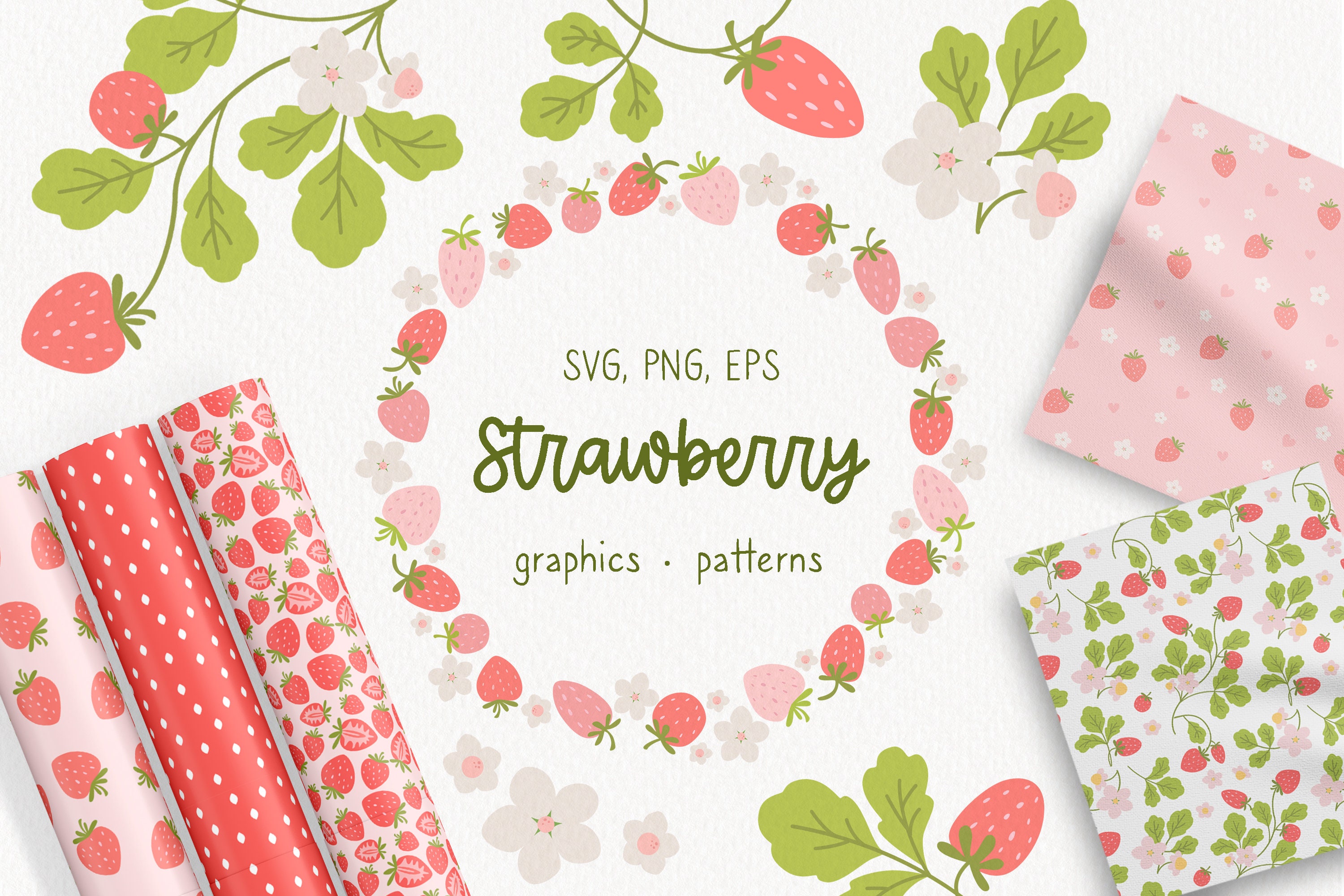 Cute Strawberry Svg, Png, Eps Clipart and Digital Papers - Etsy