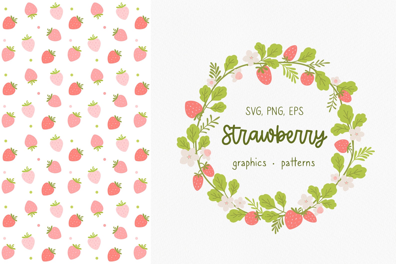 Cute Strawberry Svg, Png, Eps Clipart and Digital Papers - Etsy