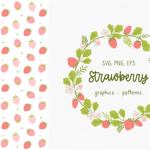 Cute Strawberry Svg, Png, Eps Clipart and Digital Papers - Etsy