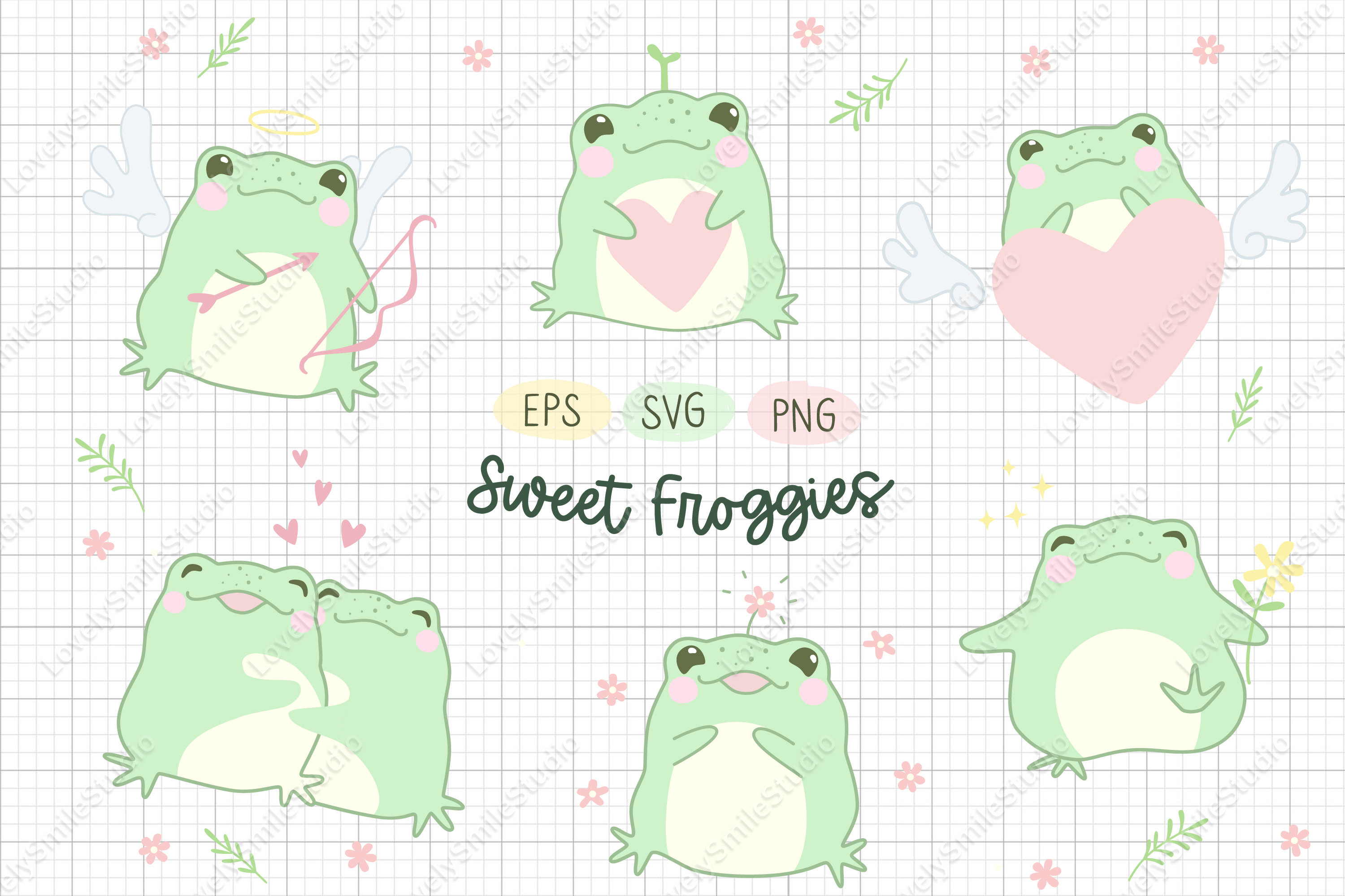Cute Frogs Clipart and Digital Stickers SVG, PNG, EPS. Cutting Files ...