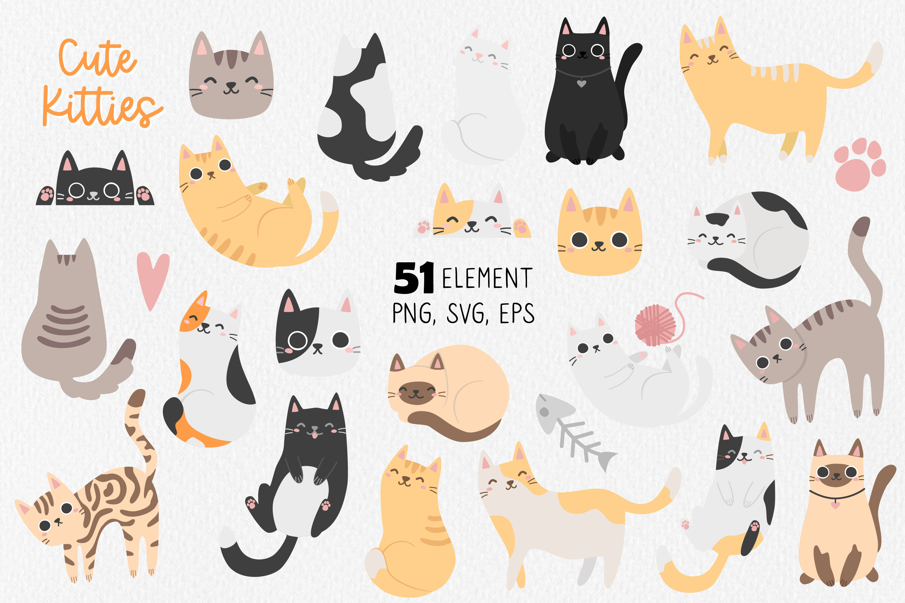Cute Cats SVG, PNG, EPS Clipart, Digital Papers and Printable Stickers ...