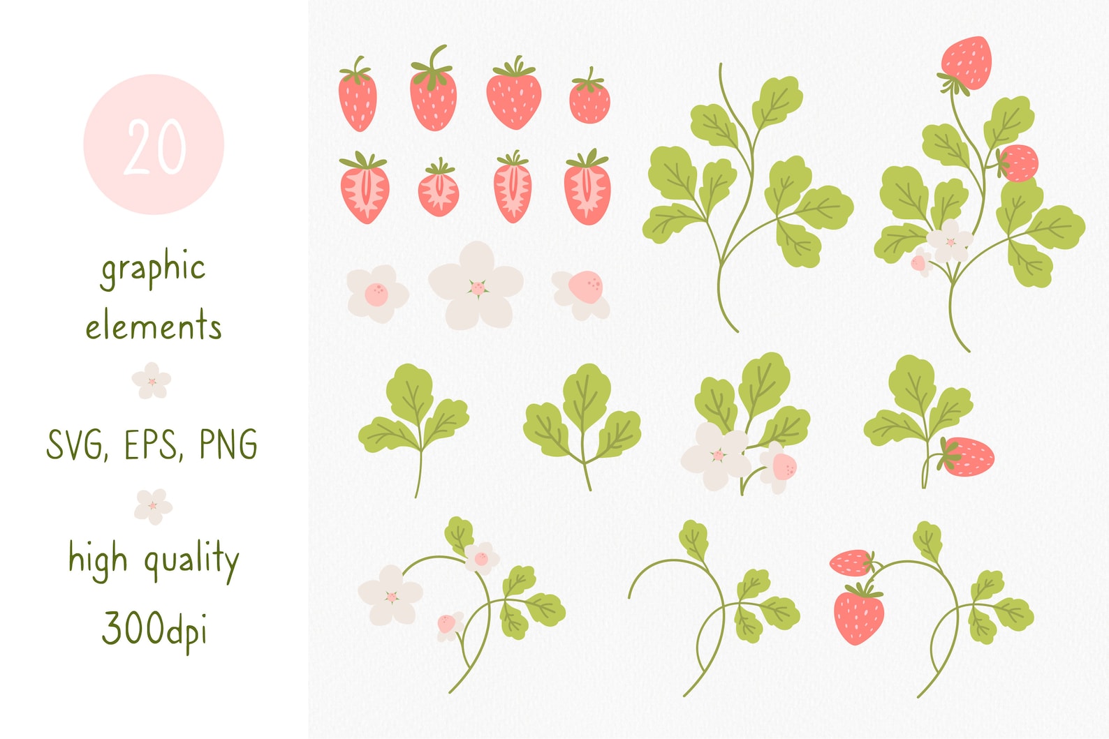 Cute Strawberry Svg, Png, Eps Clipart and Digital Papers - Etsy