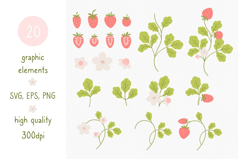 Cute Strawberry Svg, Png, Eps Clipart and Digital Papers - Etsy