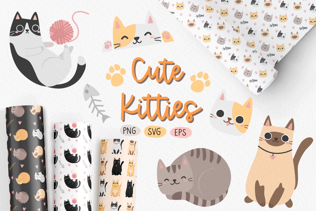 Cute Cats SVG, PNG, EPS Clipart, Digital Papers and Printable Stickers ...