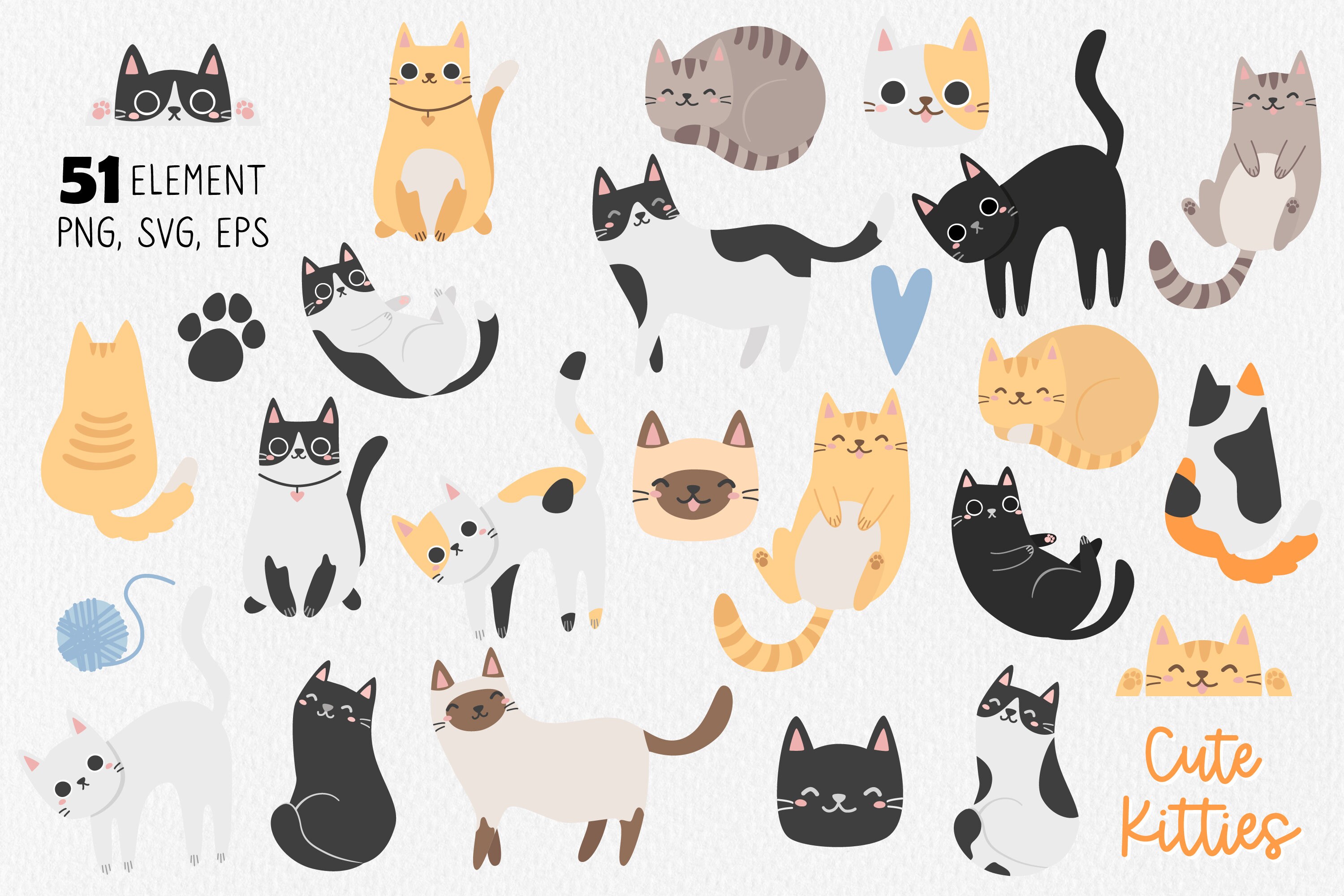 Cute Cats SVG, PNG, EPS Clipart, Digital Papers and Printable Stickers ...