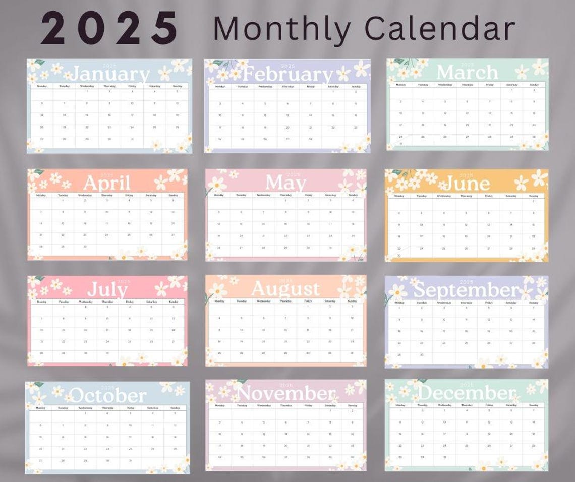 Printable Calendar 2025 Floral Design, Monthly Planner, Printable PDF ...