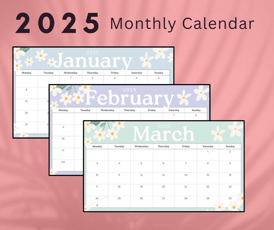 Printable Calendar 2025 Floral Design, Monthly Planner, Printable PDF ...