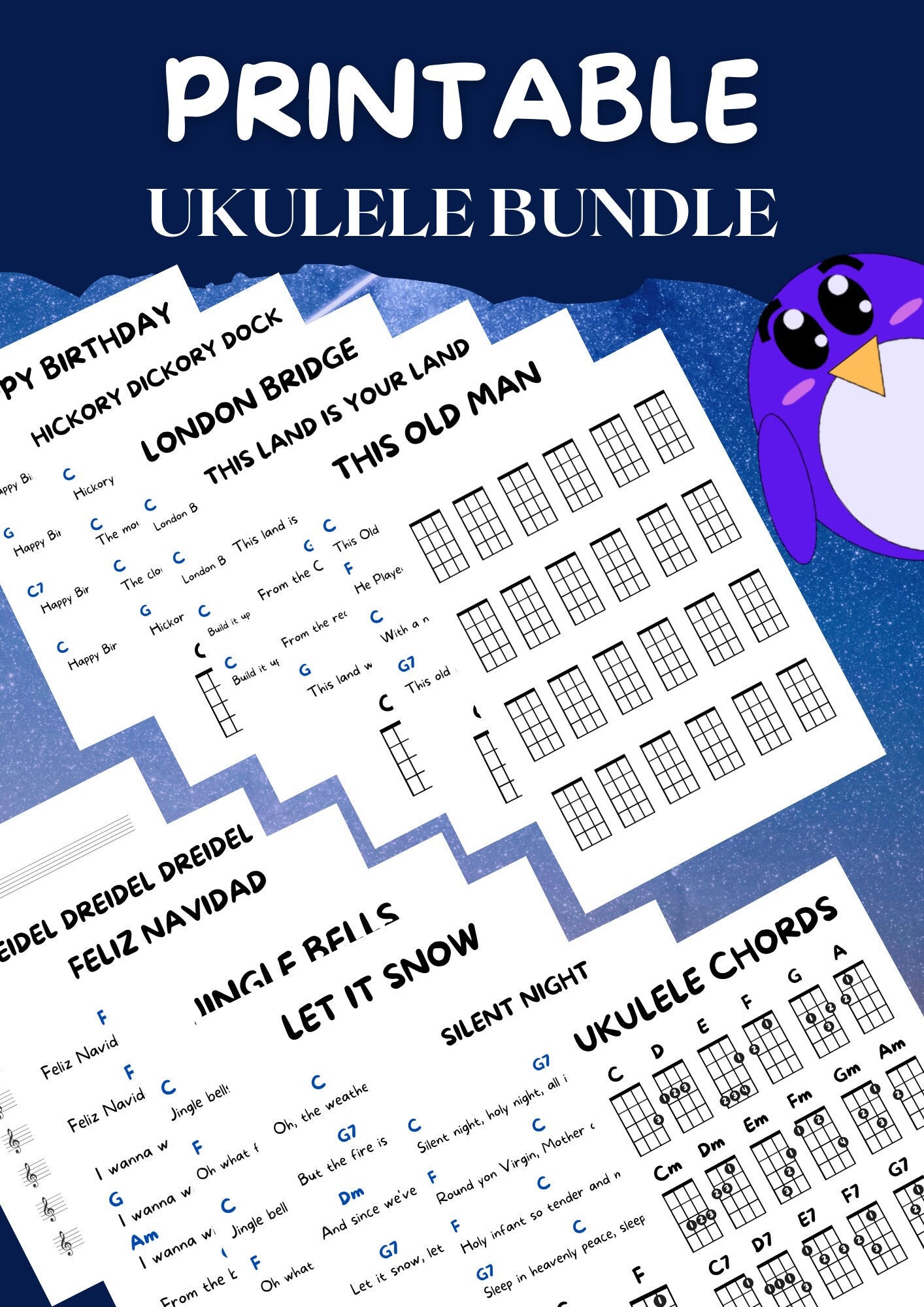 Ukulele Chord Chart Bundle: Beginner Songs & Tabs (digital Download) - Etsy
