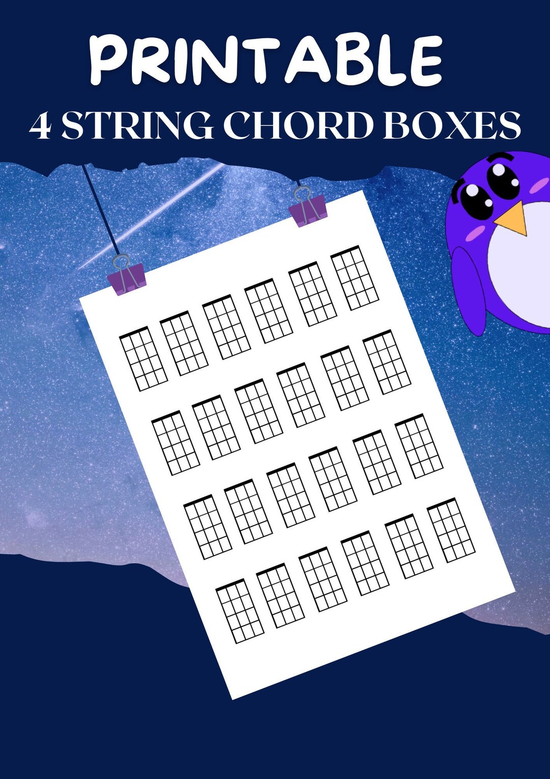 Printable 4 String Chord Charts: Ukulele, Mandolin, Bass (digital ...