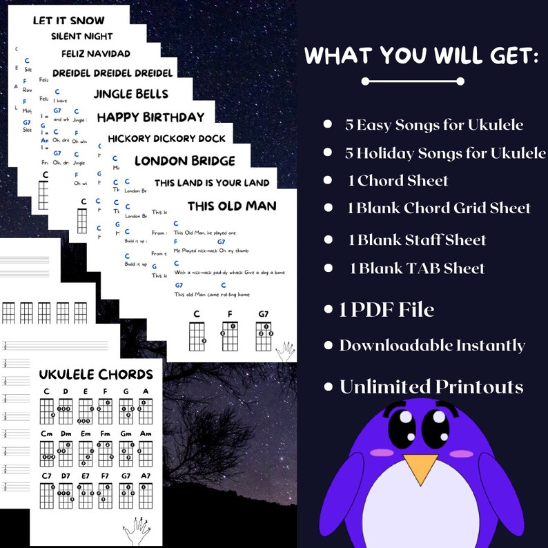 Ukulele Chord Chart Bundle: Beginner Songs & Tabs (digital Download) - Etsy
