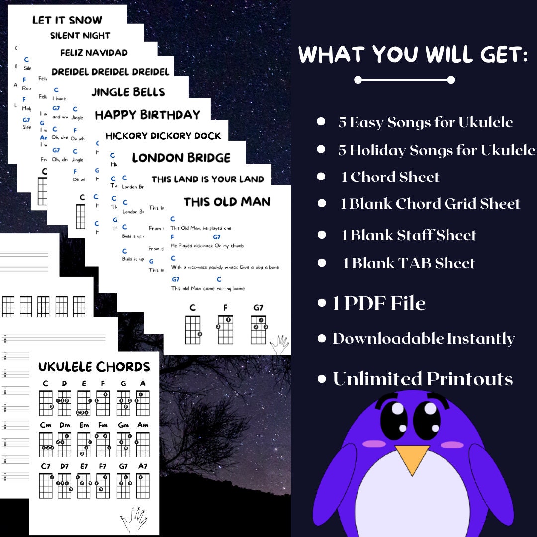 Ukulele Chord Chart Bundle: Beginner Songs & Tabs (digital Download) - Etsy