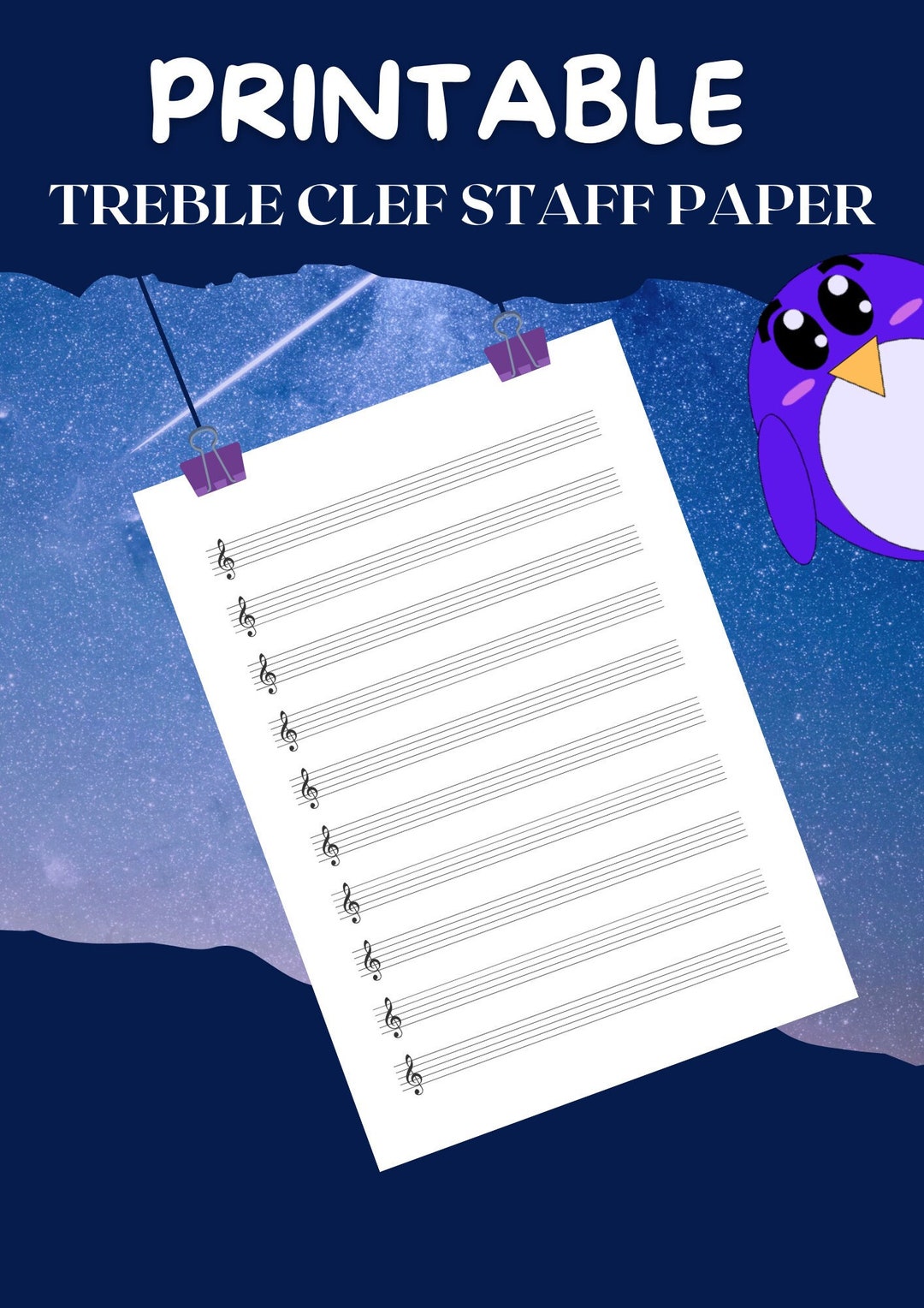 PRINTABLE Treble Clef Staff Paper! Ukulele, Mandolin, Guitar and More ...