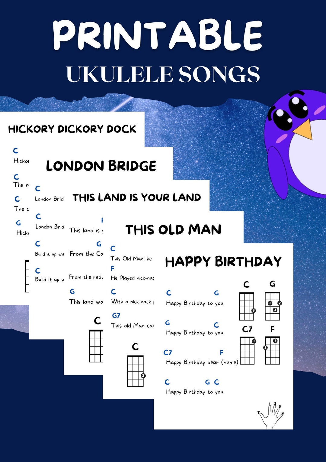 5 Easy to Play Ukulele Songs With Chords! Printable! Fast Digital ...