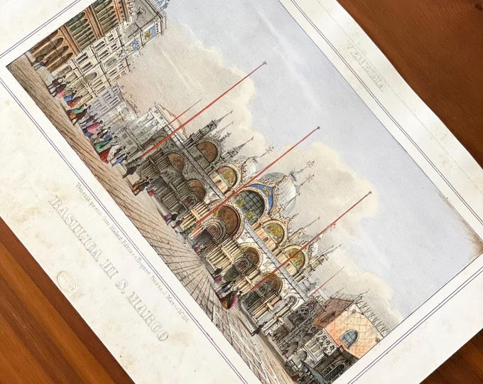1845 Antique Rare Hand Colored Lithograph Print Basilica Di San Marco ...