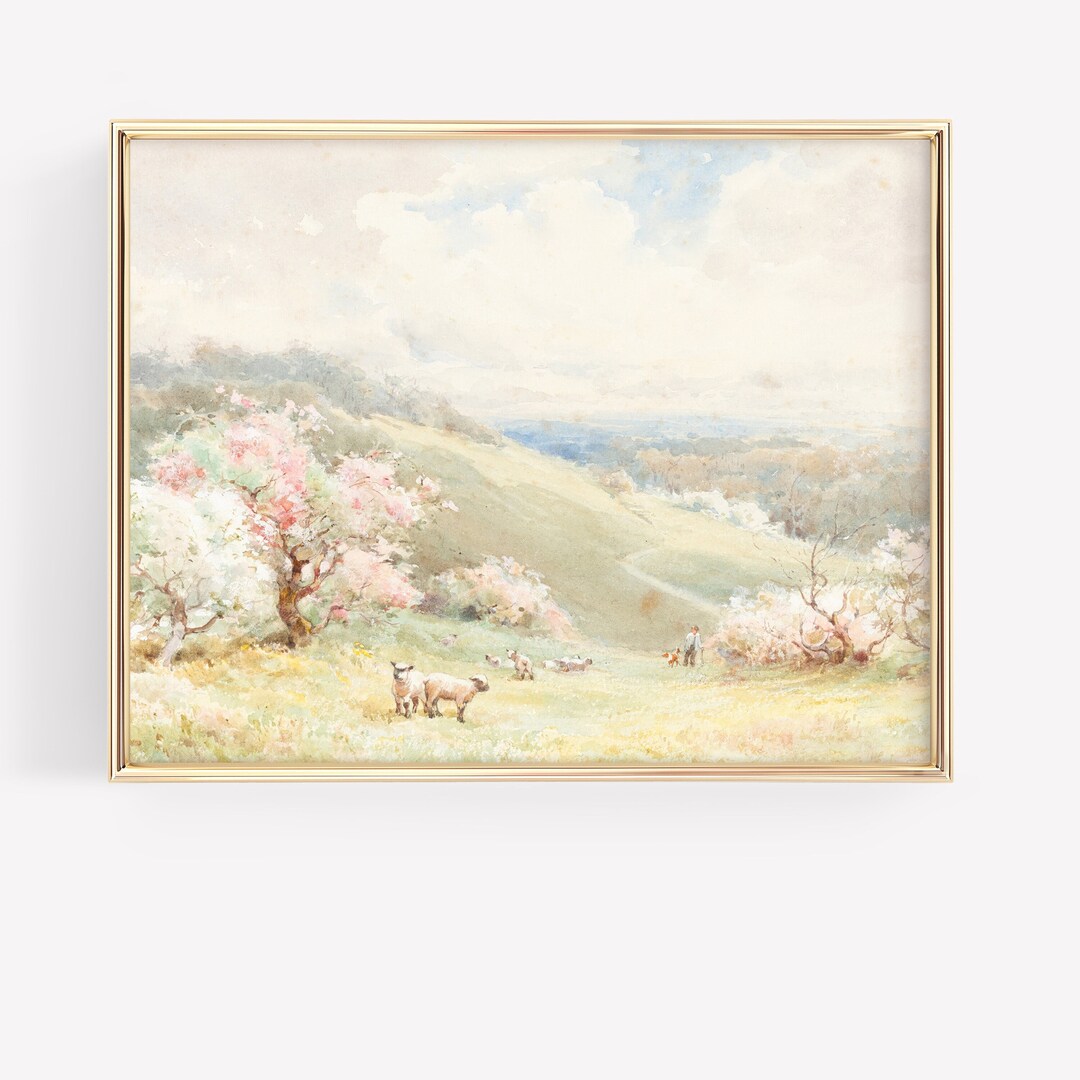 Watercolor Painting of a Spring Landscape Digital Art - Etsy