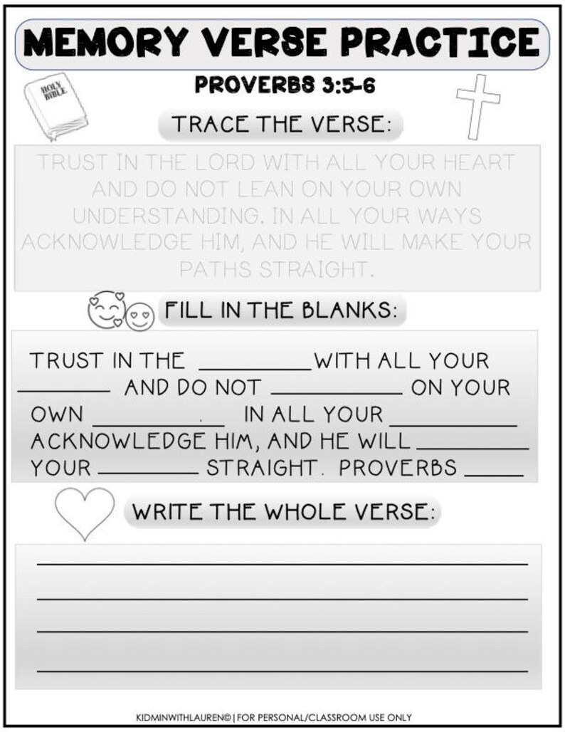 Proverbs 3:5-6 Bible Verse Tracing Worksheet (digital Download) - Etsy