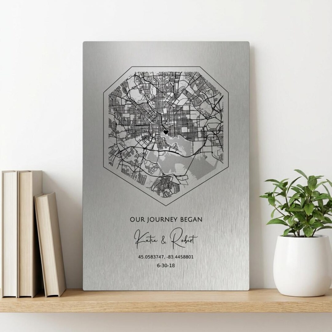 Personalized Coordinates Map Plaque, Custom Metal Wall Art, Anniversary ...