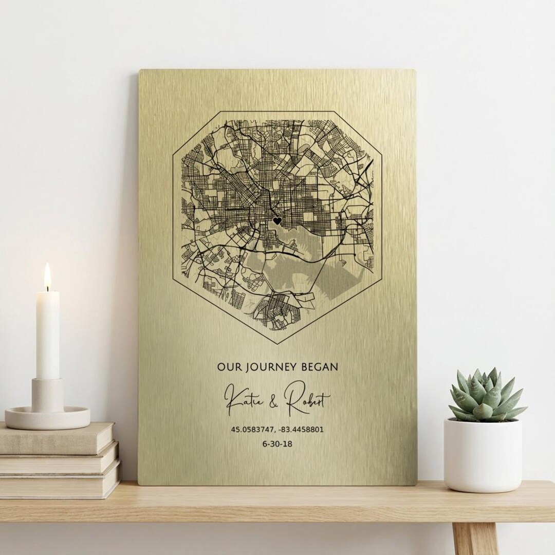 21st Anniversary Brass Map: Brass Wedding Anniversary Present - Etsy