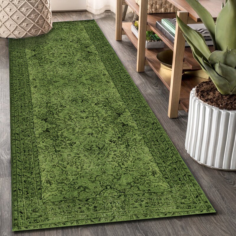 Green Runner Rug, Artistry Bedroom Runner Rug, Oriental Tribal Art ...
