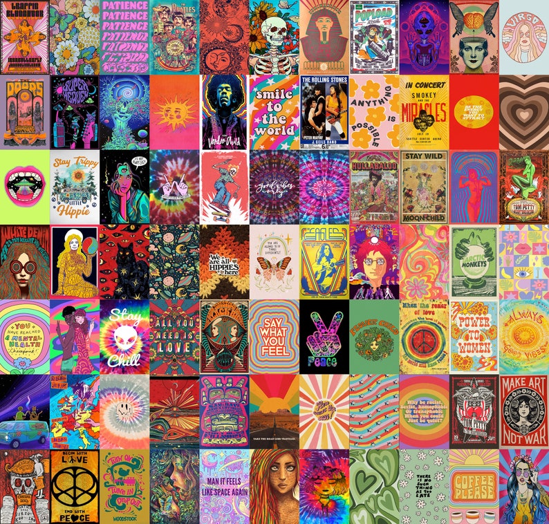 Retro Hippie Music Posters, Indie Wall Art (digital Download 375 Jpgs ...