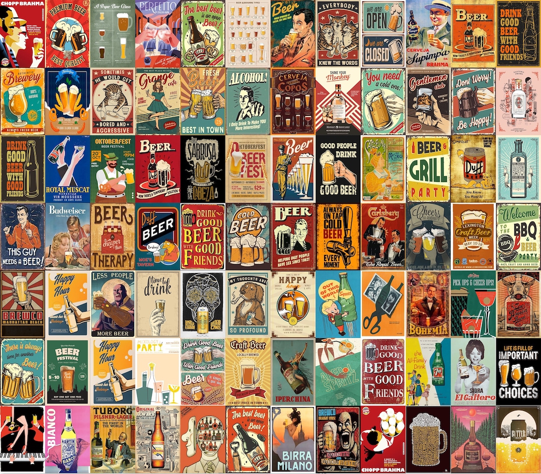 Retro Beer Advertisements Collage Kit, Vintage Bar Art (digital ...