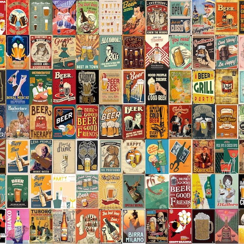 Retro Beer Poster Vintage Drink Collage Kit Digital Download - Etsy