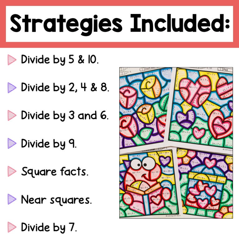 Valentines Day Division Color by Number Worksheets - Math Coloring ...