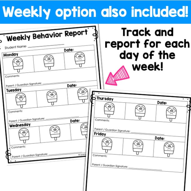 Daily and Weekly Student Behavior Charts for Parent Communication With ...
